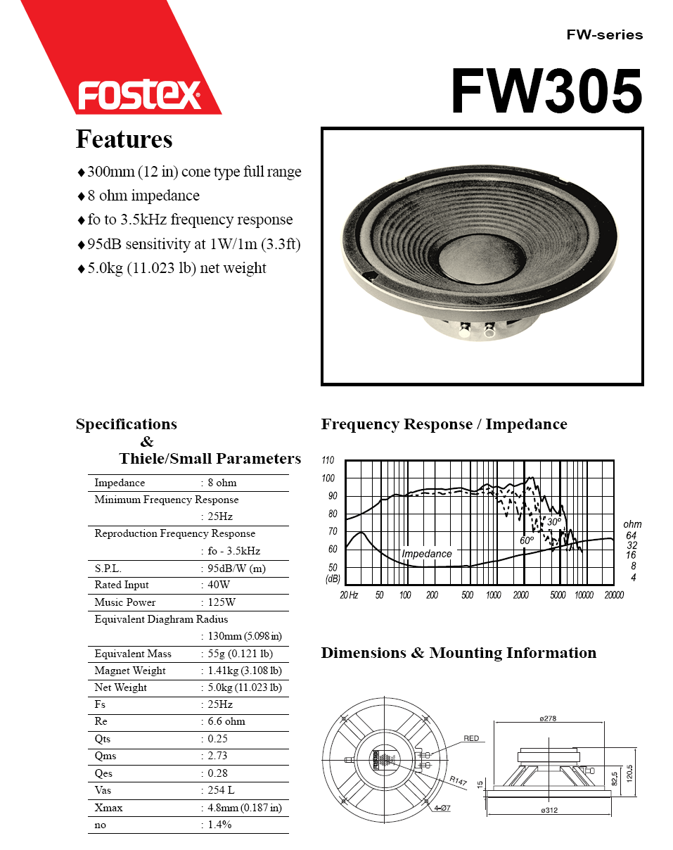 Fostex FW305 12" Woofer